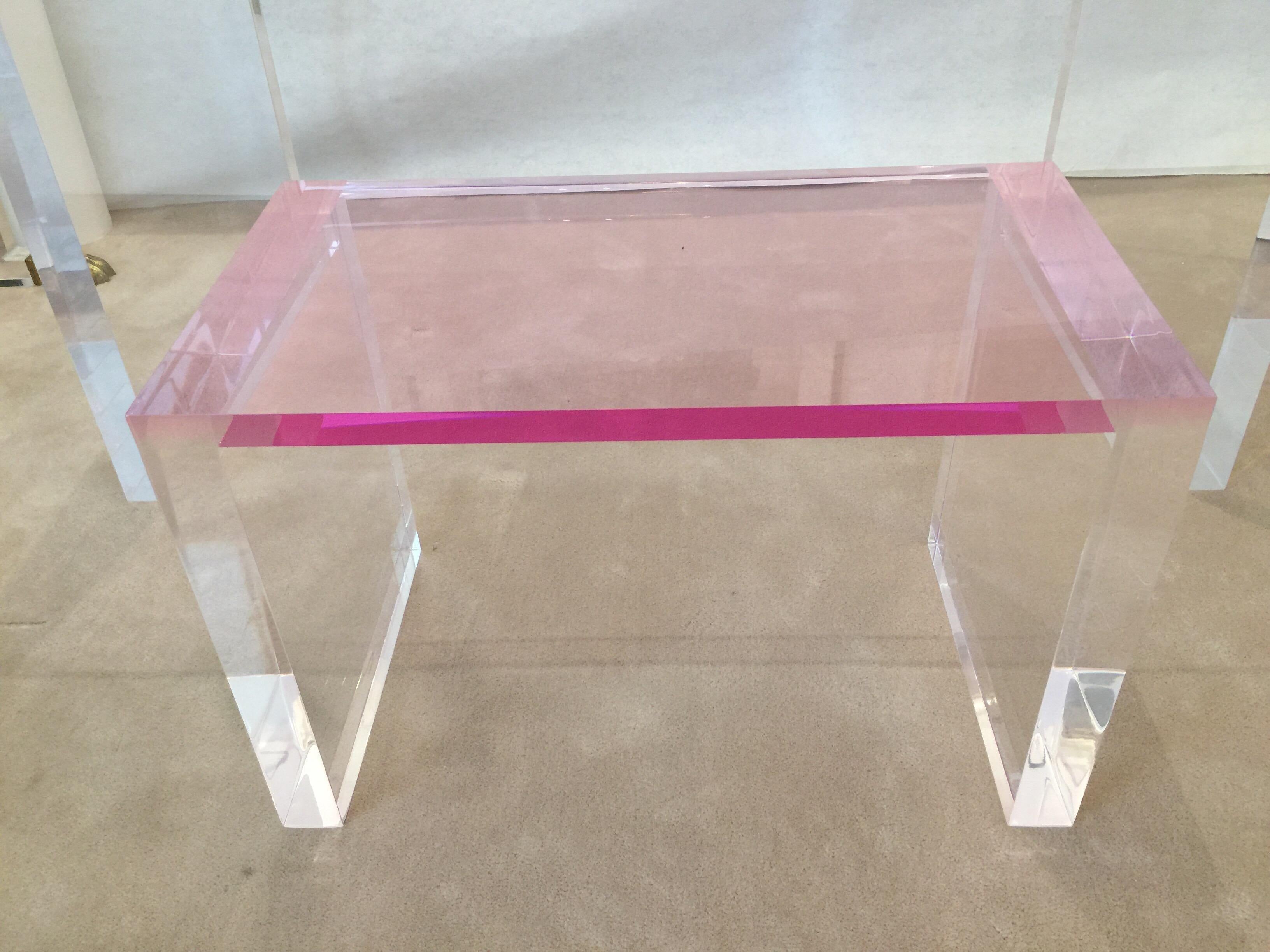 Pink Acrylic Desk and Matching Bench at 1stDibs | pink glass desk, pink ...