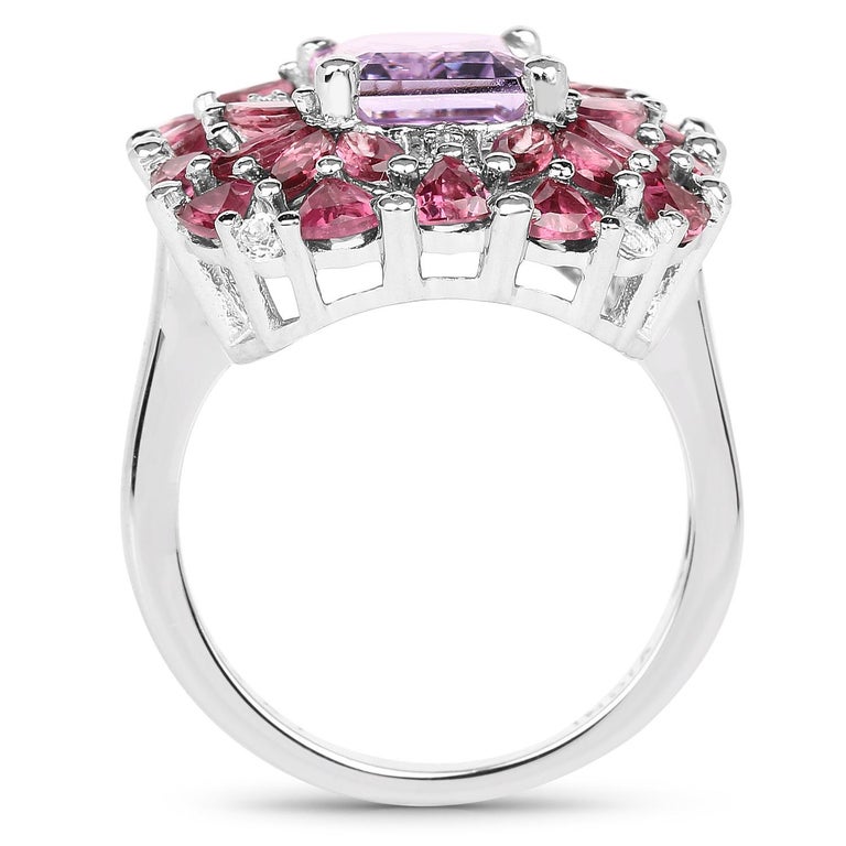 Pink Amethyst Rhodolite Garnet and White Topaz 7.60 Carat Cocktail Ring ...