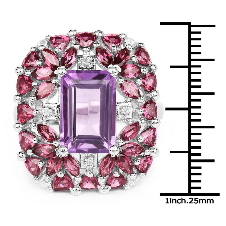 Pink Amethyst Rhodolite Garnet and White Topaz 7.60 Carat Cocktail Ring ...