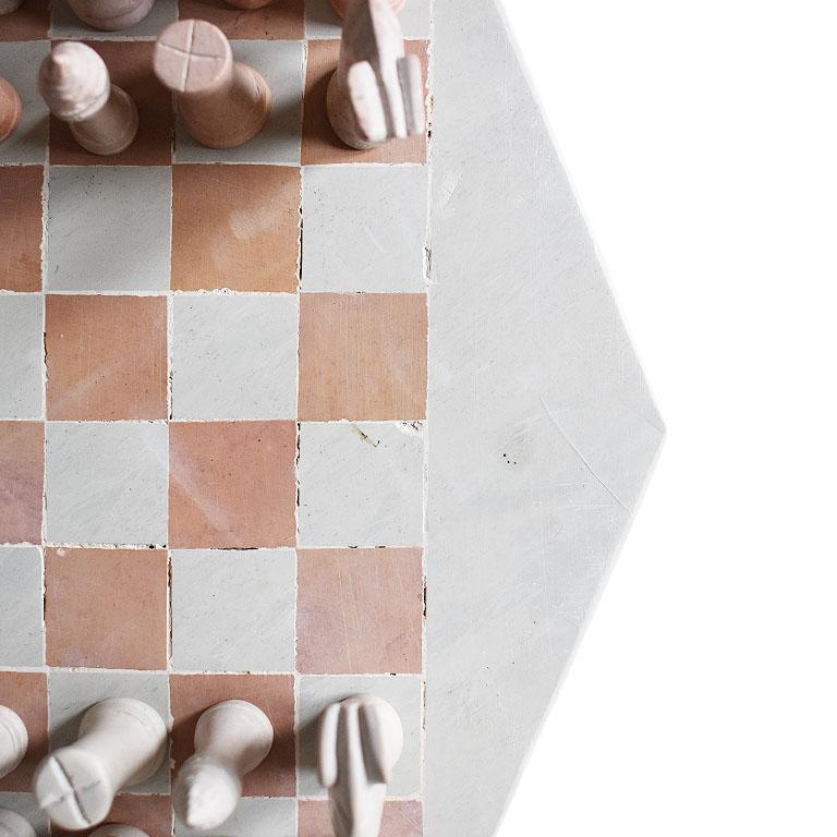 Pink and Cream Geometric African Stone Marble Complete Chess Set, Kenya ...
