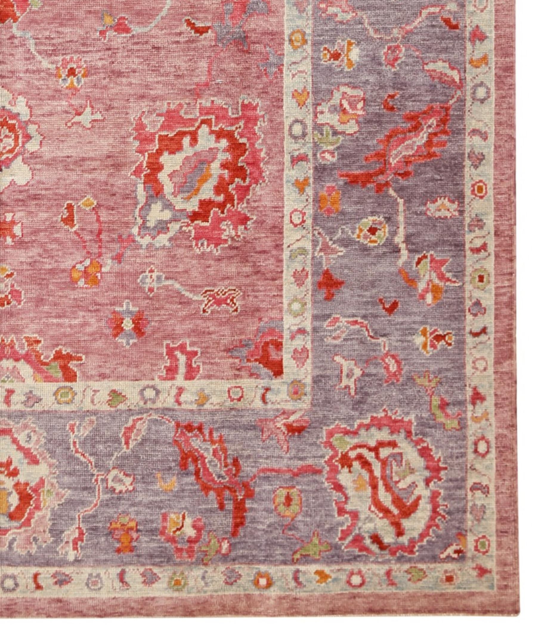 Pink and Purple Contemporary Handmade Wool Turkish Oushak Rug For Sale ...