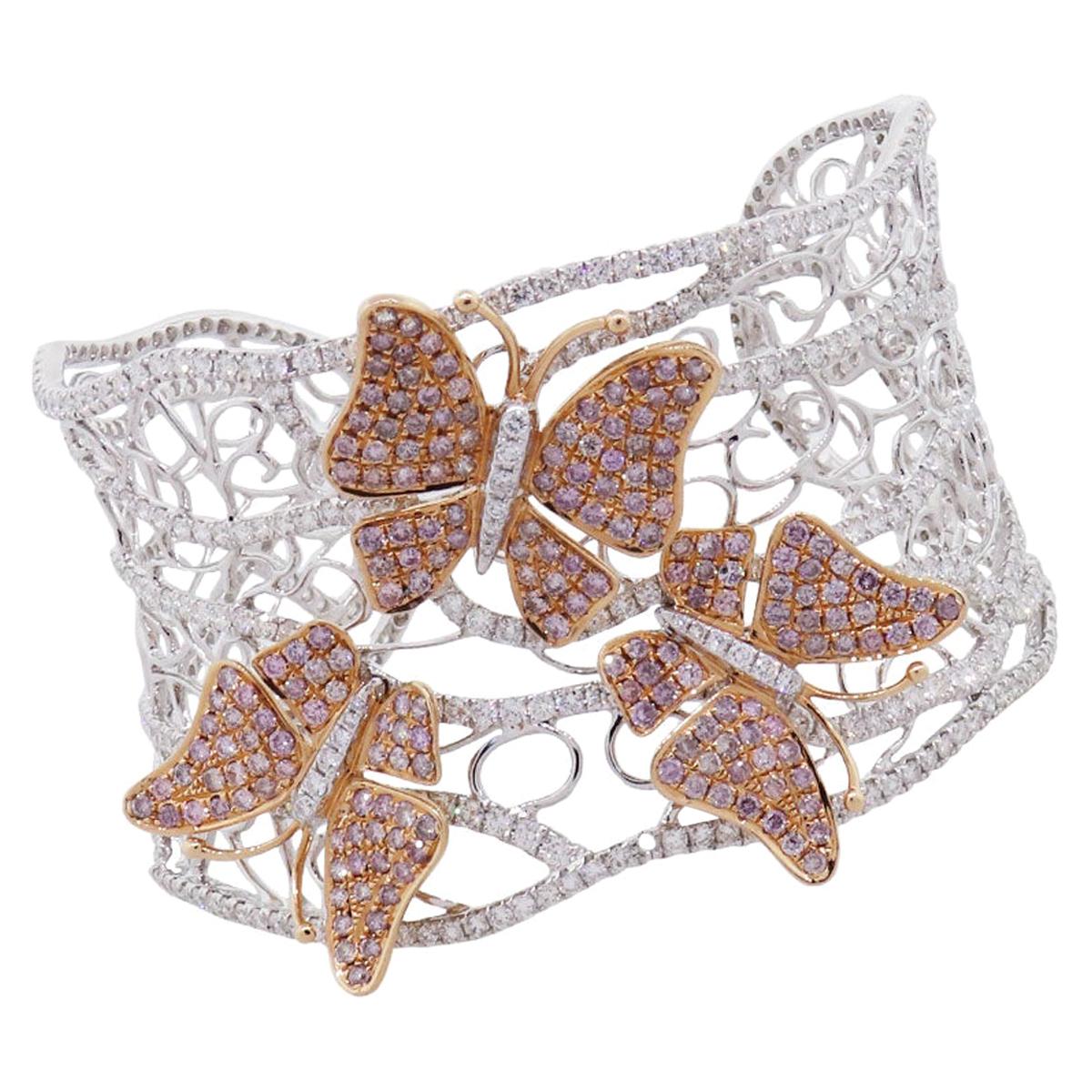 Wide Diamond Pink Gold Bangle For Sale at 1stDibs