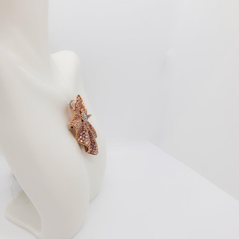 Pink and White Diamond Round Brooch/Pendant in 18k Rose Gold For Sale ...