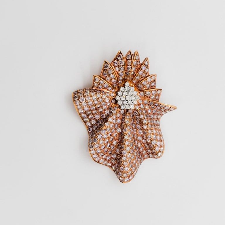 Pink and White Diamond Round Brooch/Pendant in 18k Rose Gold For Sale ...