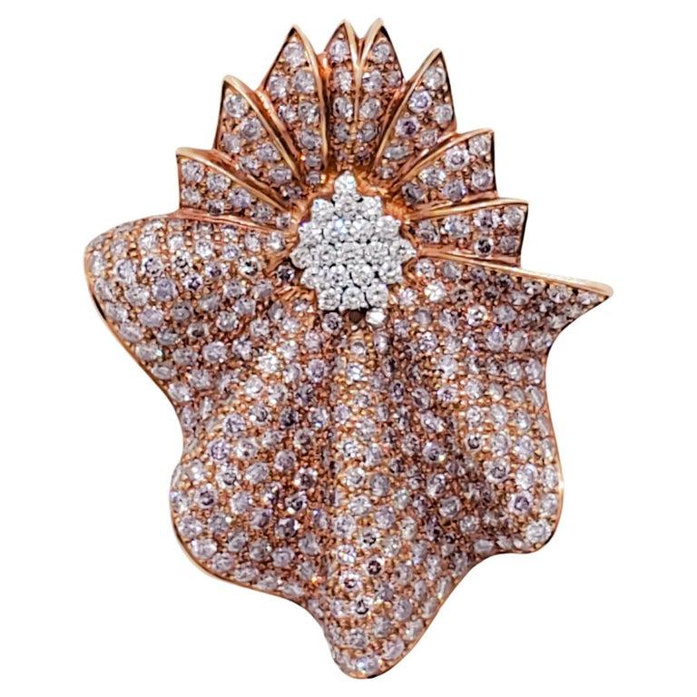 Pink and White Diamond Round Brooch/Pendant in 18k Rose Gold For Sale ...