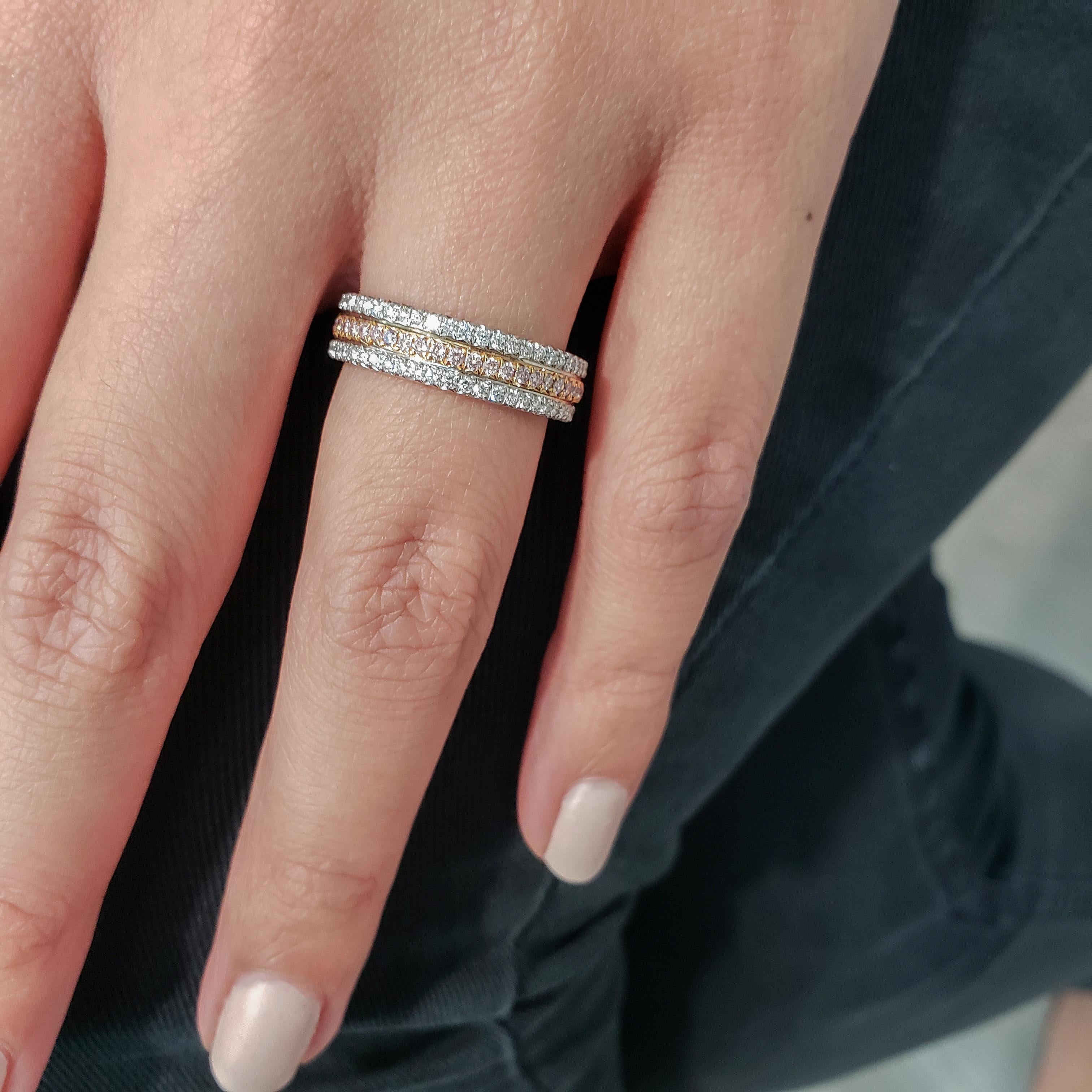 Pink and White Diamond Three-Row Wedding Band For Sale at 1stDibs ...