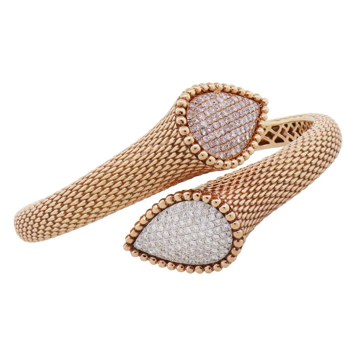 Wide Diamond Pink Gold Bangle For Sale at 1stDibs