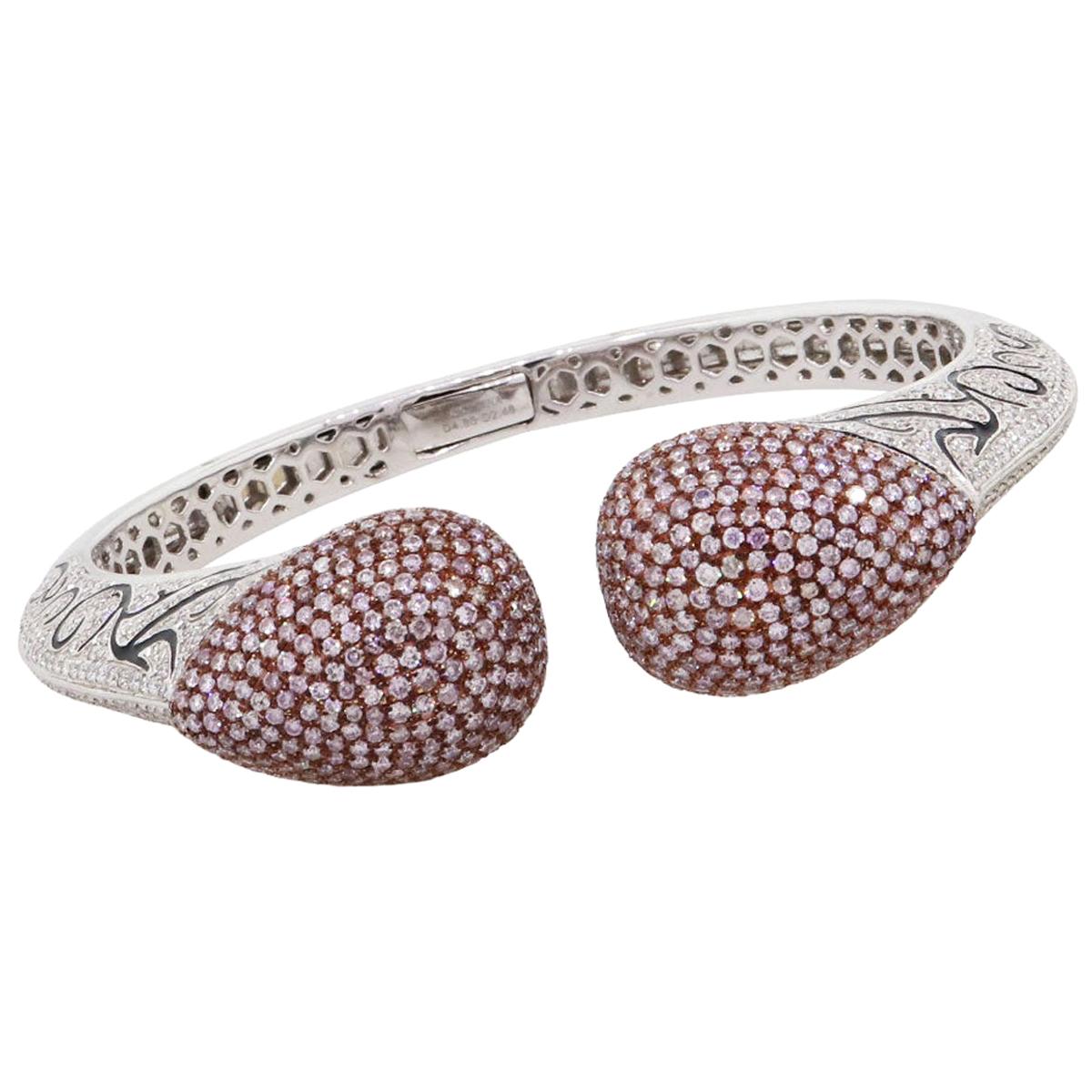 Wide Diamond Pink Gold Bangle For Sale at 1stDibs