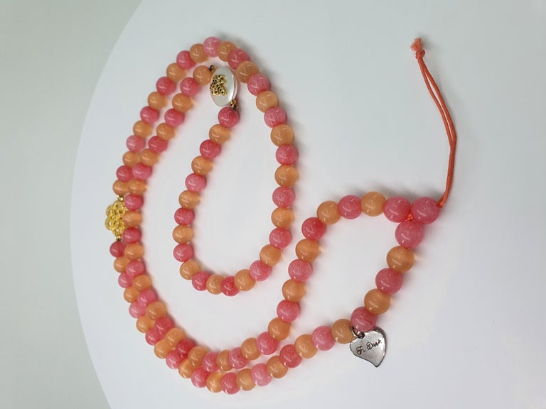 Pink Angelite and Peach Cat Eye Beads Strap with 2 Charms For Sale at ...