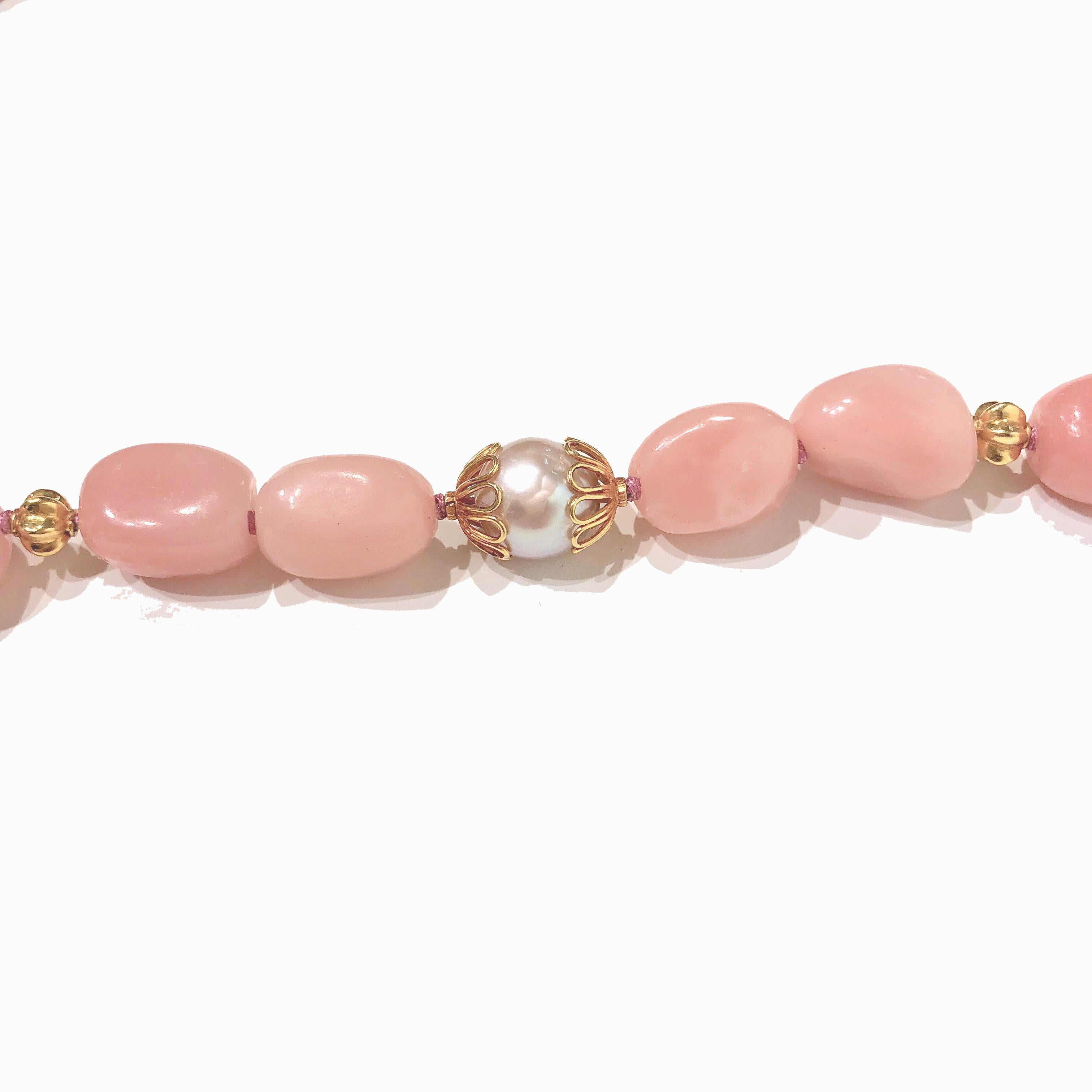 Pink Aragonite, Freshwater Pearls and 18 Karat Gold Necklace For Sale ...