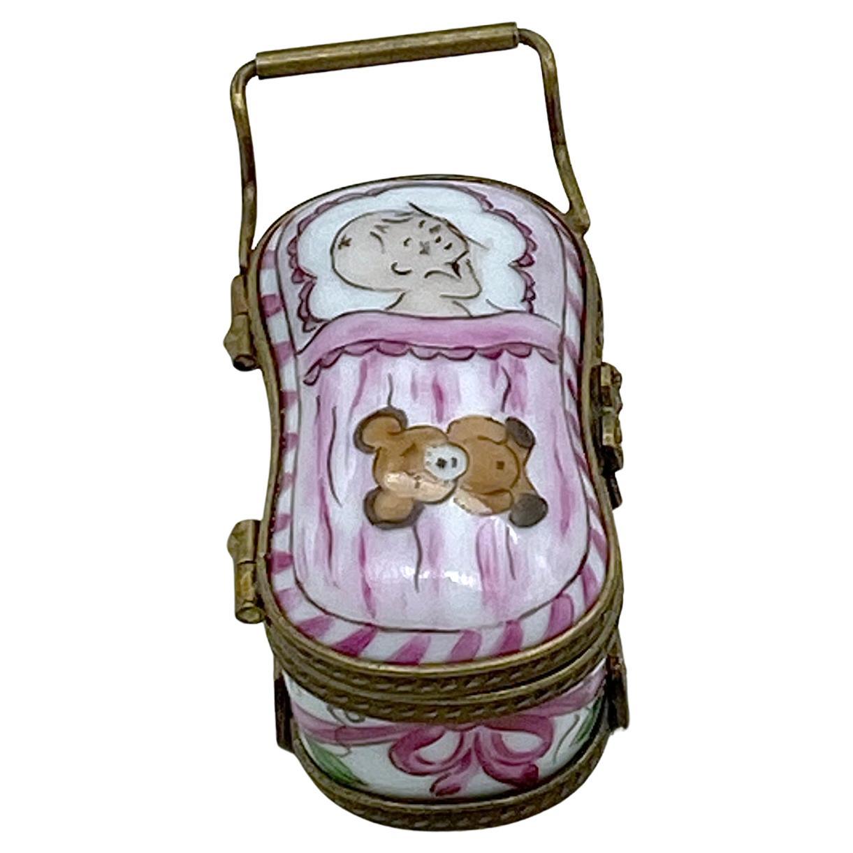 Pink Baby Bassinet Limoges Trinket Box For Sale at 1stDibs