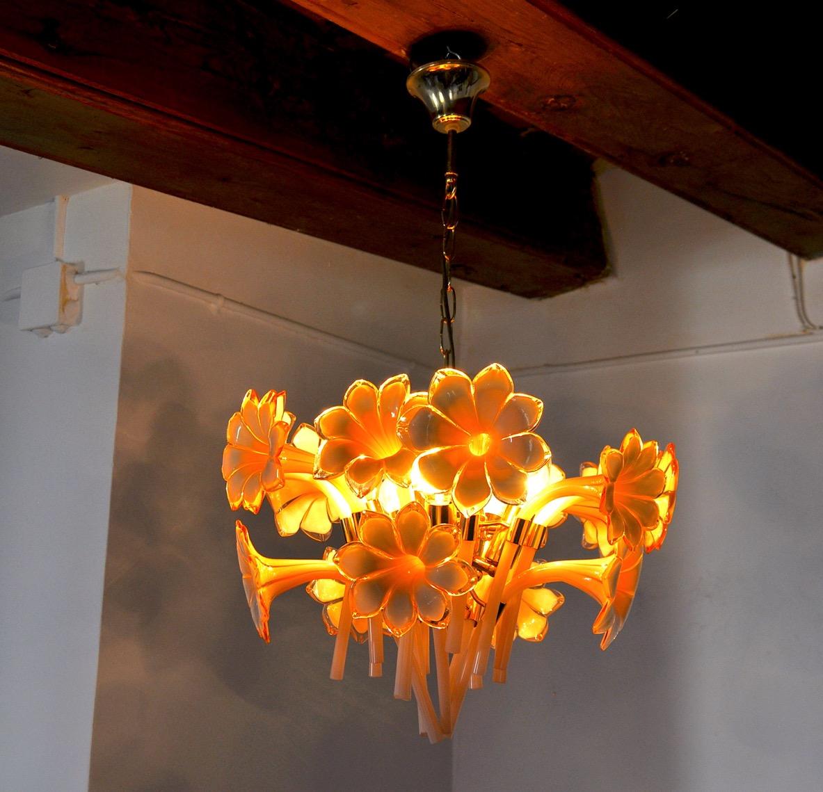 Pink Calla Lily Chandelier, Murano Glass, Italy, circa 1970 For Sale at ...