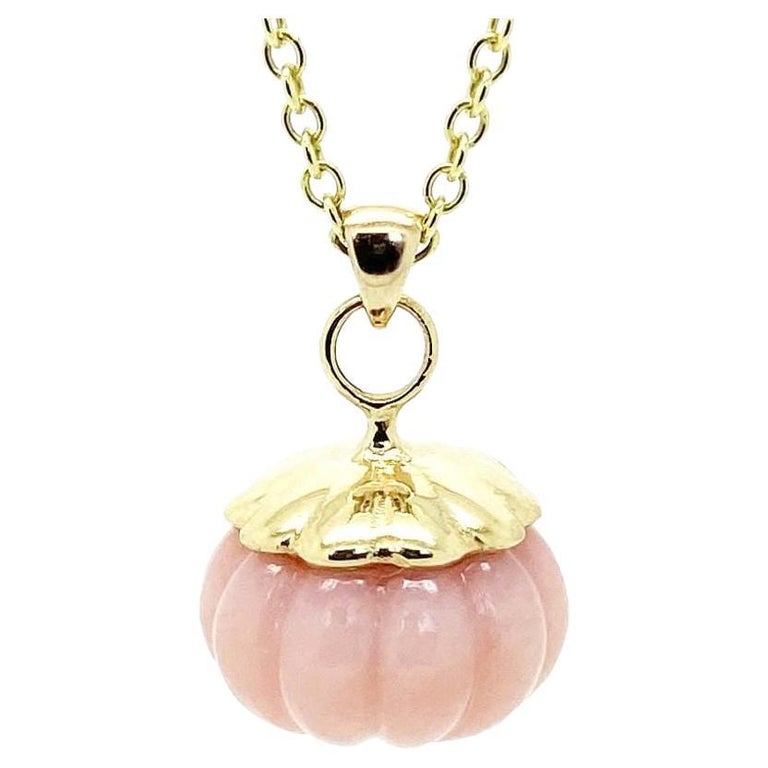Pink Carved Opal 9ct Gold Charm Necklace For Sale at 1stDibs