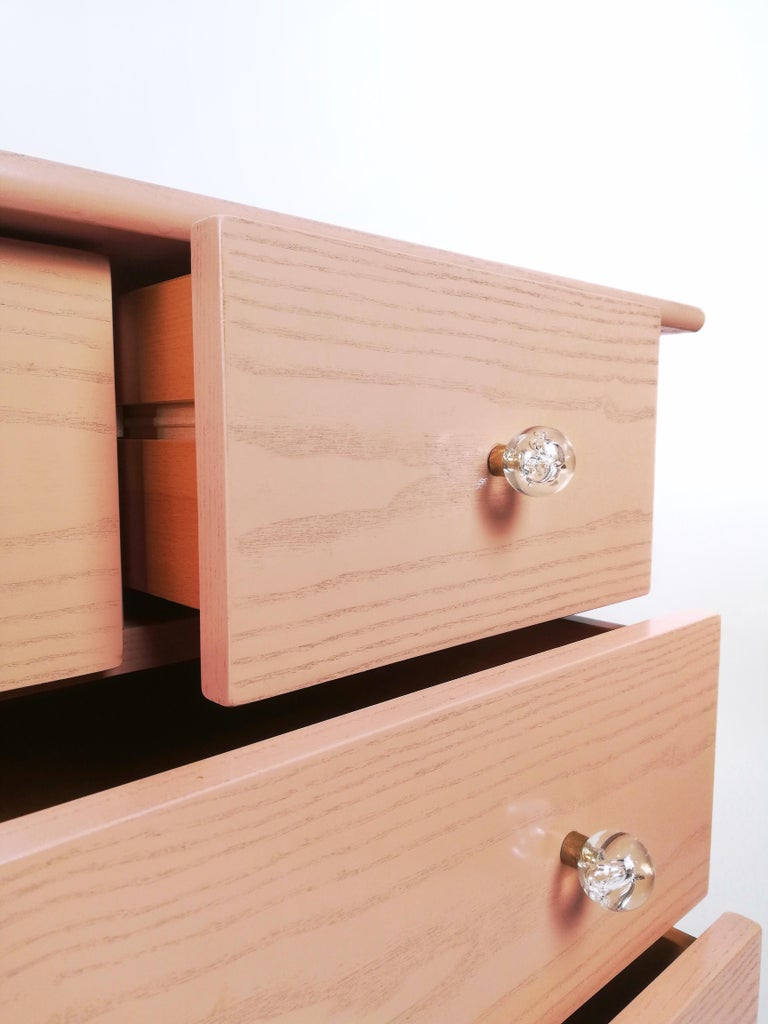 Pink Chest of Drawers in Bamboo, Oak Wood and Leather by Italo ...