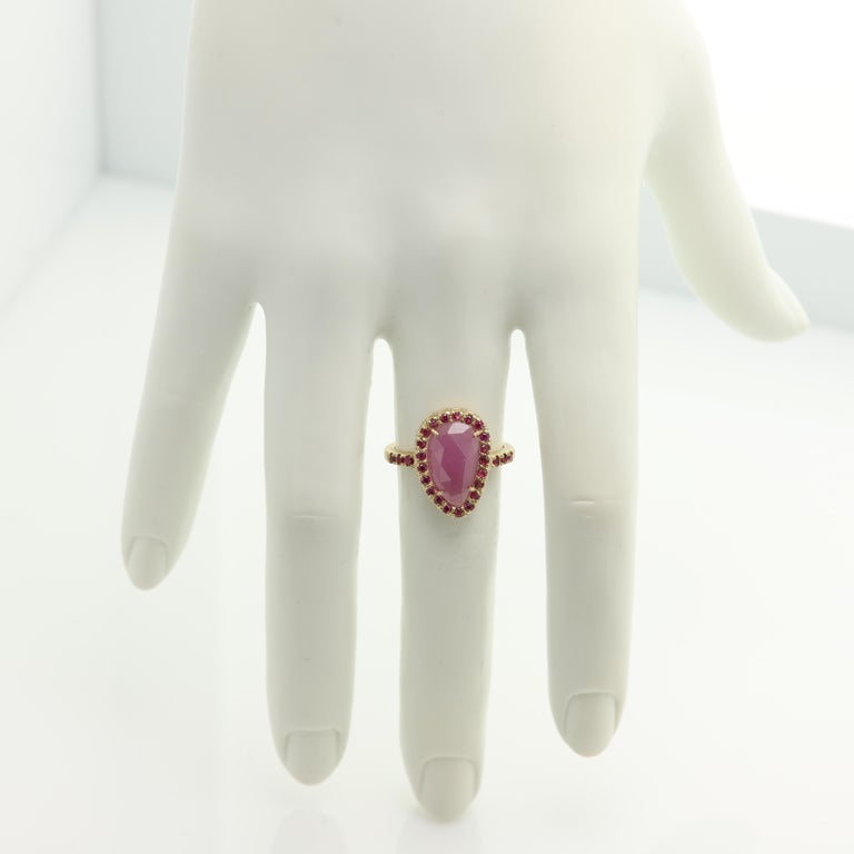 Pink Corundum Sliced Gem and Red Sapphires Ring 14 Karat Gold Vintage ...
