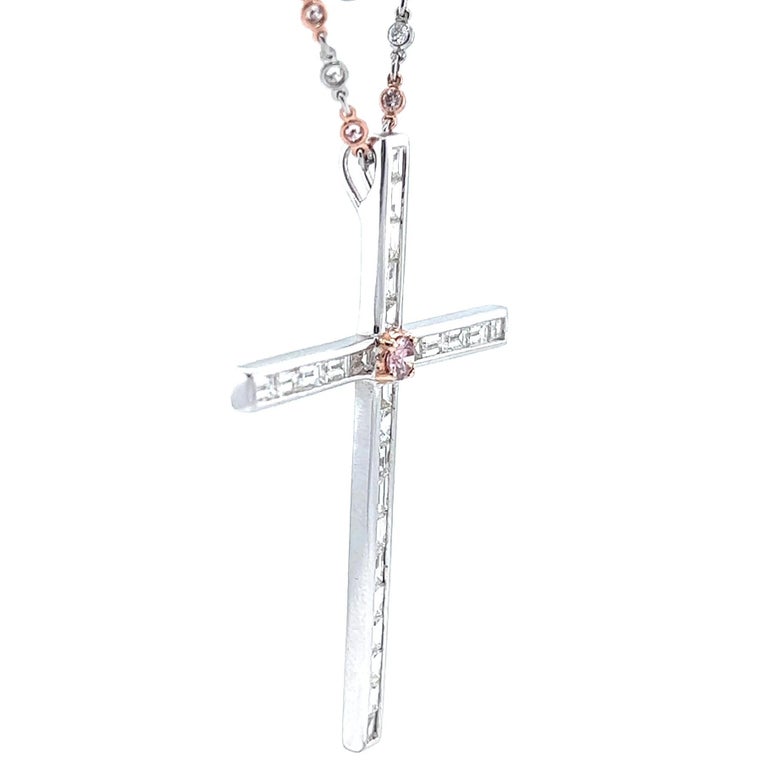 Pink Diamond 18 Karat Platinum Cross Necklace For Sale at 1stDibs