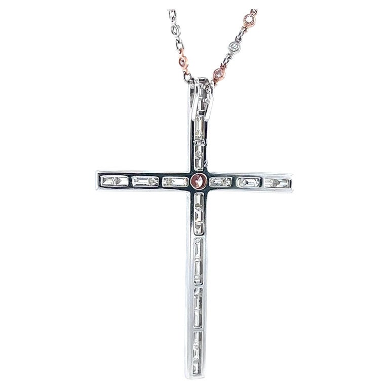 Pink Diamond 18 Karat Platinum Cross Necklace For Sale at 1stDibs