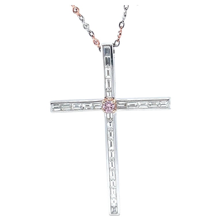 Pink Diamond 18 Karat Platinum Cross Necklace For Sale at 1stDibs