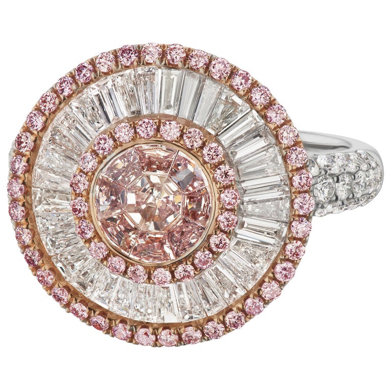 Pink Diamond Cluster Ring For Sale at 1stDibs