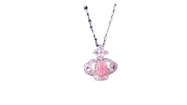 Pink Diamond Crown Necklace 18k White Gold For Sale at 1stDibs
