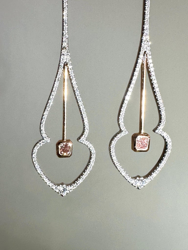 Pink Diamond Drop Earrings 18k White and Rose Gold For Sale at 1stDibs