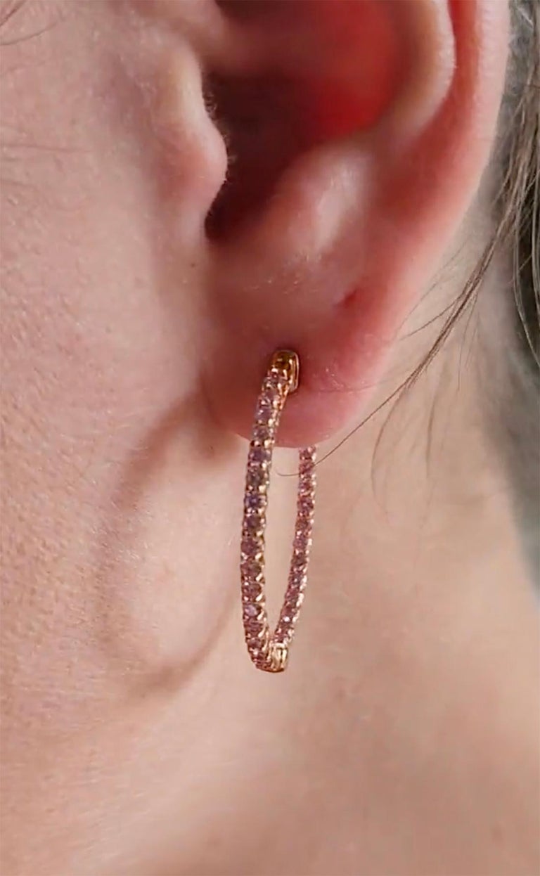 Pink Diamond Inside and Outside Rose Gold Hoops For Sale at 1stDibs