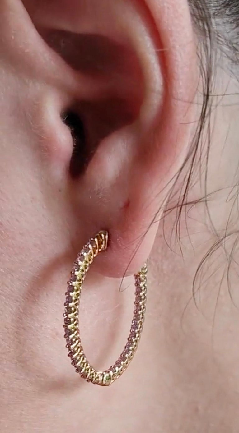 Pink Diamond Inside and Outside Rose Gold Hoops For Sale at 1stDibs