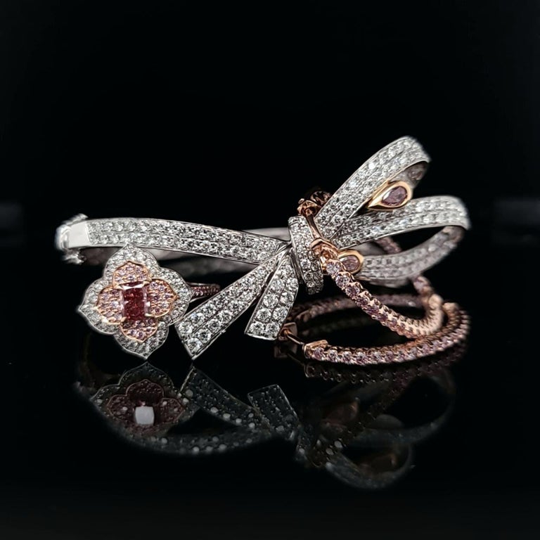 Pink Diamond Inside and Outside Rose Gold Hoops For Sale at 1stDibs