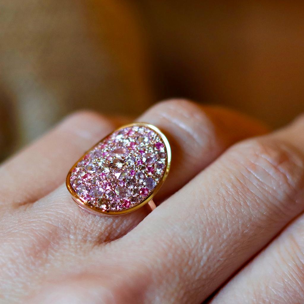 Pink Diamond Padparadscha Sapphire Intense Pink Spinel Mosaic Pave Ring ...