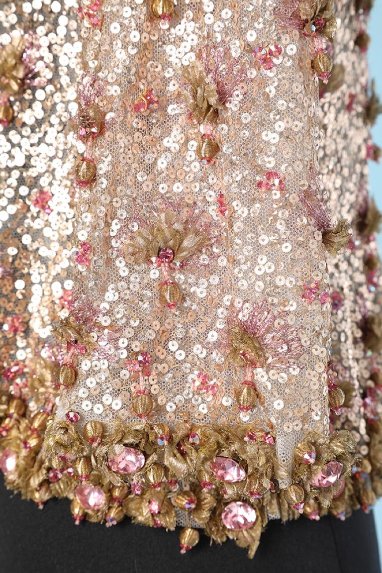 Pink evening jacket beaded with rhinestone and sequin on a tulle base ...