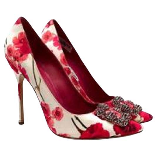 pink floral satin Hangisi heeled pumps For Sale at 1stDibs