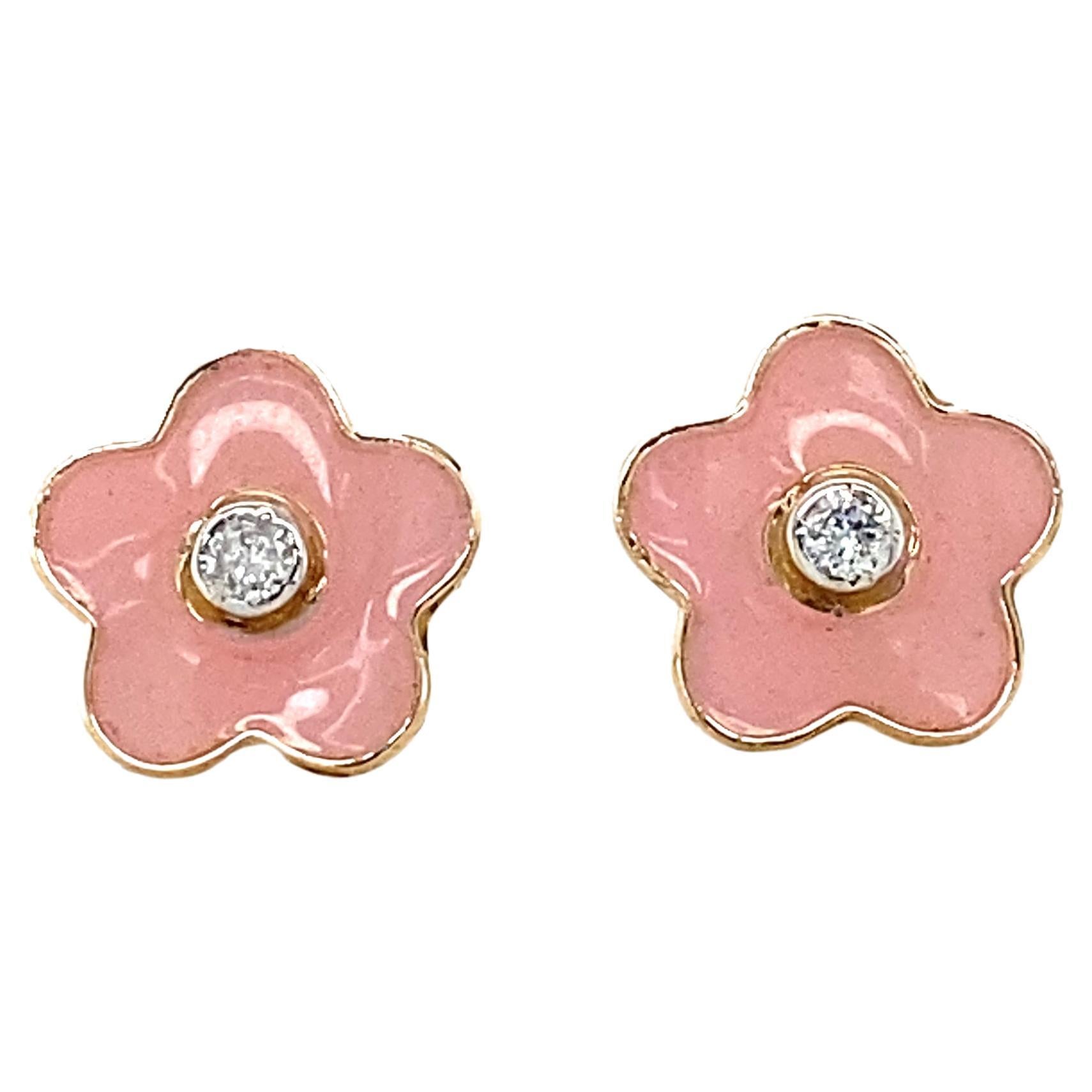 Flower Enameled Diamond Earrings for Girls (Kids/Toddlers) in 14K Solid ...