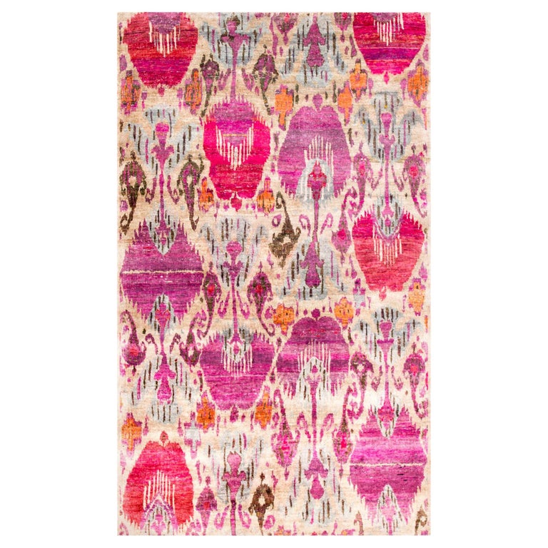 Modern Pink Purple Lilac Beige Silver Ikat Design Natural Silk Hand ...