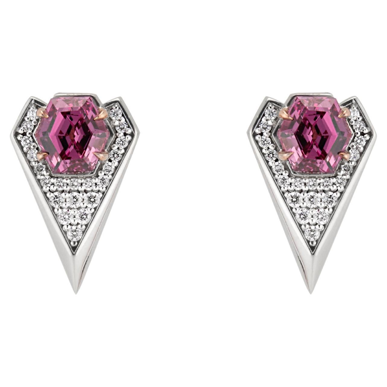 Spessartite Fanta Garnet Cabochon and Diamond Earring in 18k Rose Gold ...