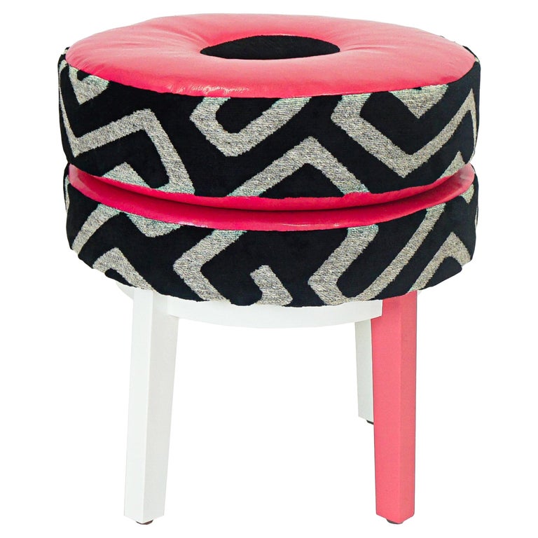Pink Geometric Print Donut Stool For Sale at 1stDibs
