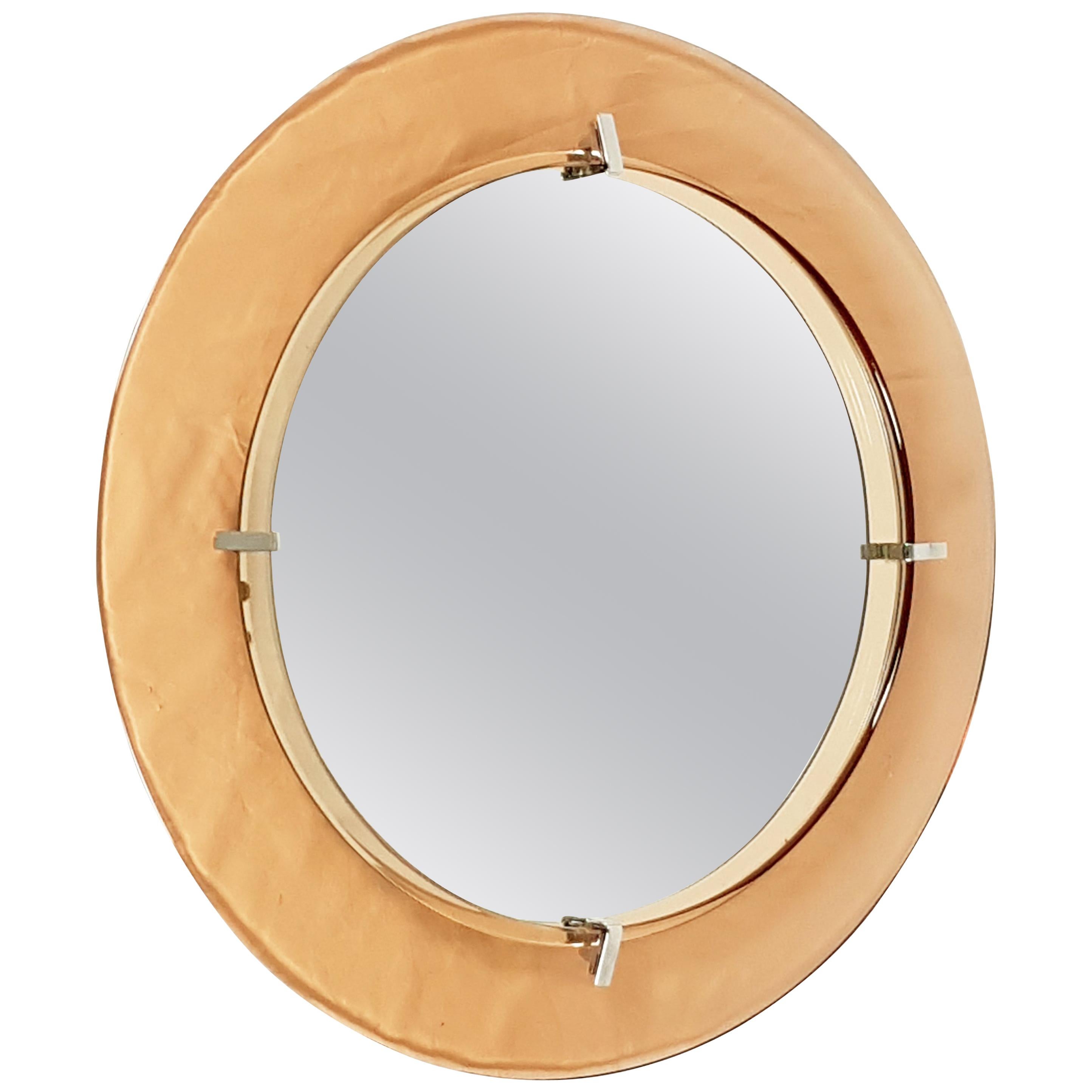 Blue Convex Glass and Chrome-Plated Metal Round Mirror by Veca For Sale ...