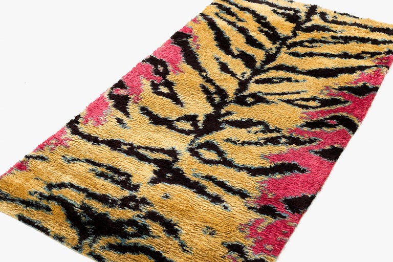 Pink, Gold, and Black Silk Shag Tiger Area Rug For Sale at 1stDibs ...