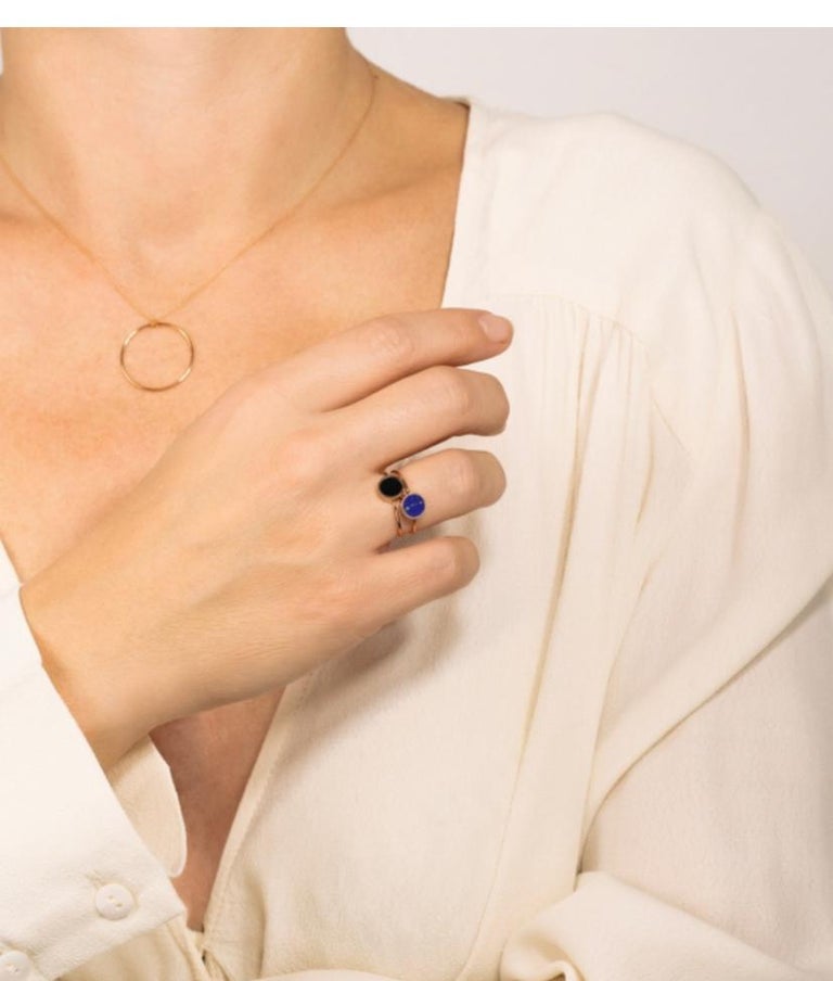 Pink Gold and Lapis Lazuli Disk Ring For Sale at 1stDibs