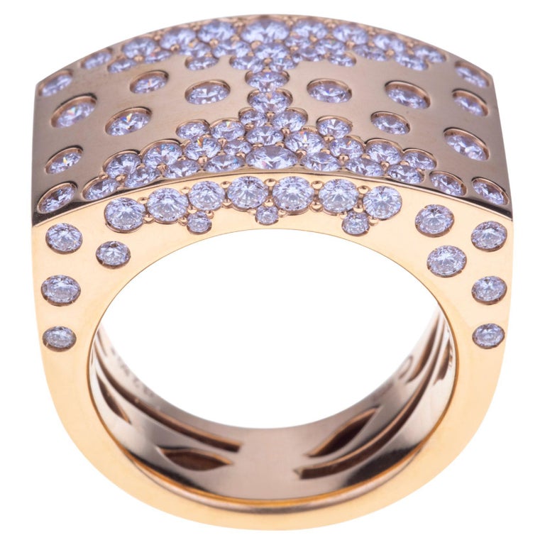 Pink Gold Band Ring with Mixed Diamonds For Sale at 1stDibs