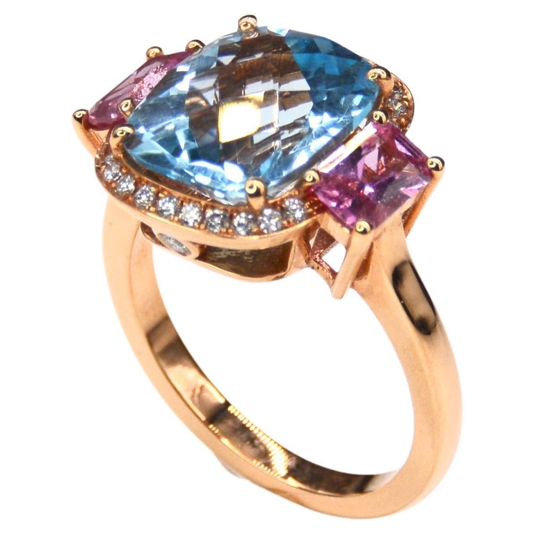 Pink Gold Cocktail Ring Set with Topaz Pink Sapphire Diamonds For Sale ...