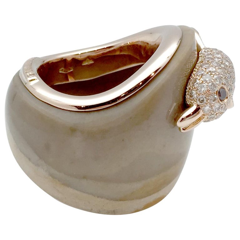 Pink Gold Paolobongia Dolphin Ring Set with Diamonds, Jaspe and Garnet ...