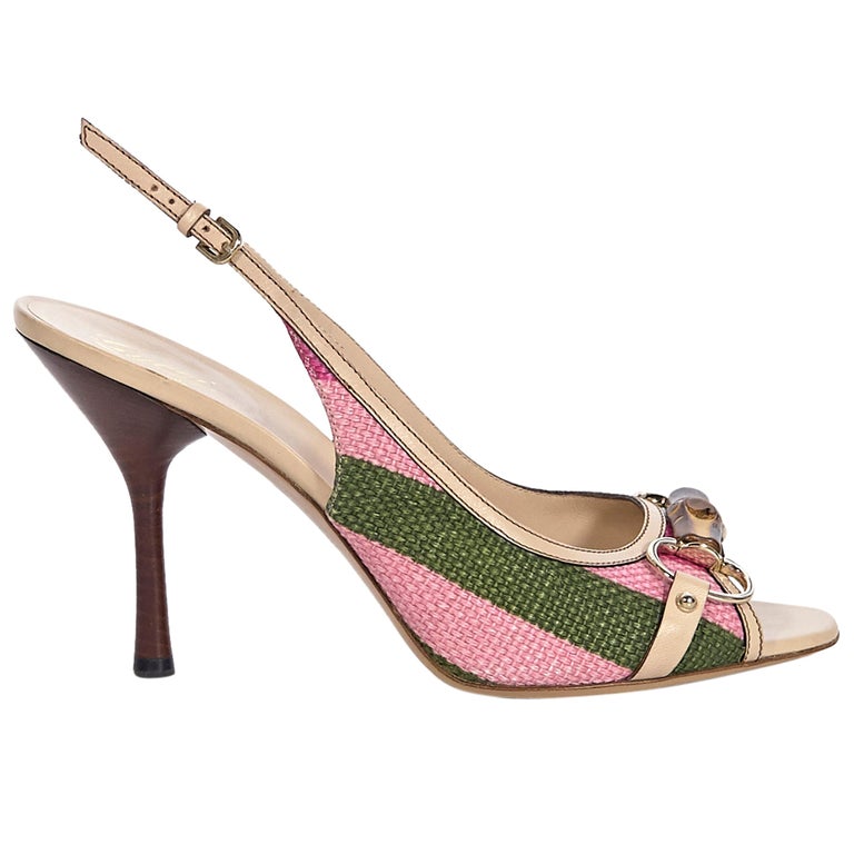 Gucci Pink and Green Striped Slingback Heels at 1stDibs