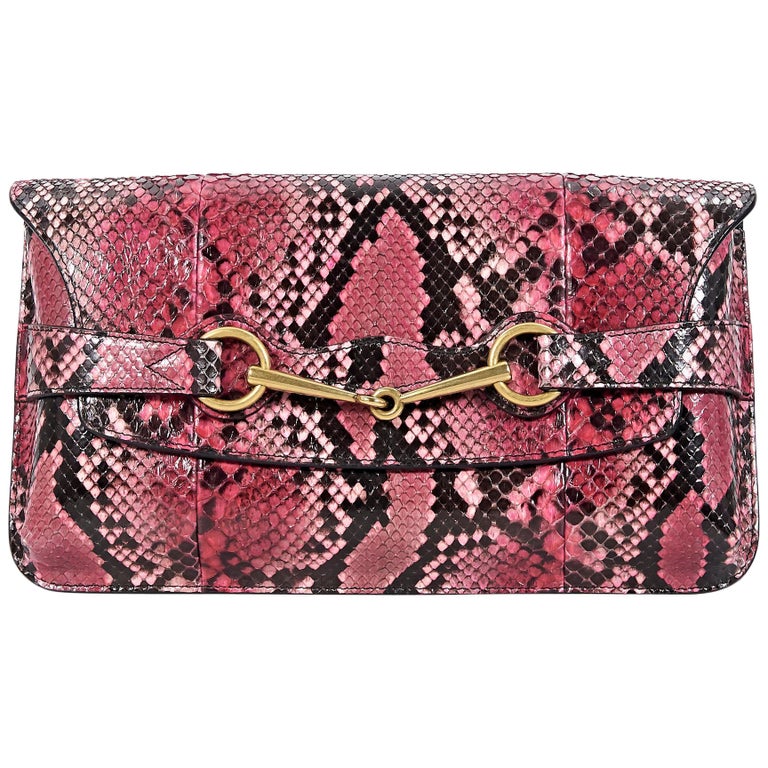 Pink Gucci Python Horsebit Clutch For Sale at 1stDibs