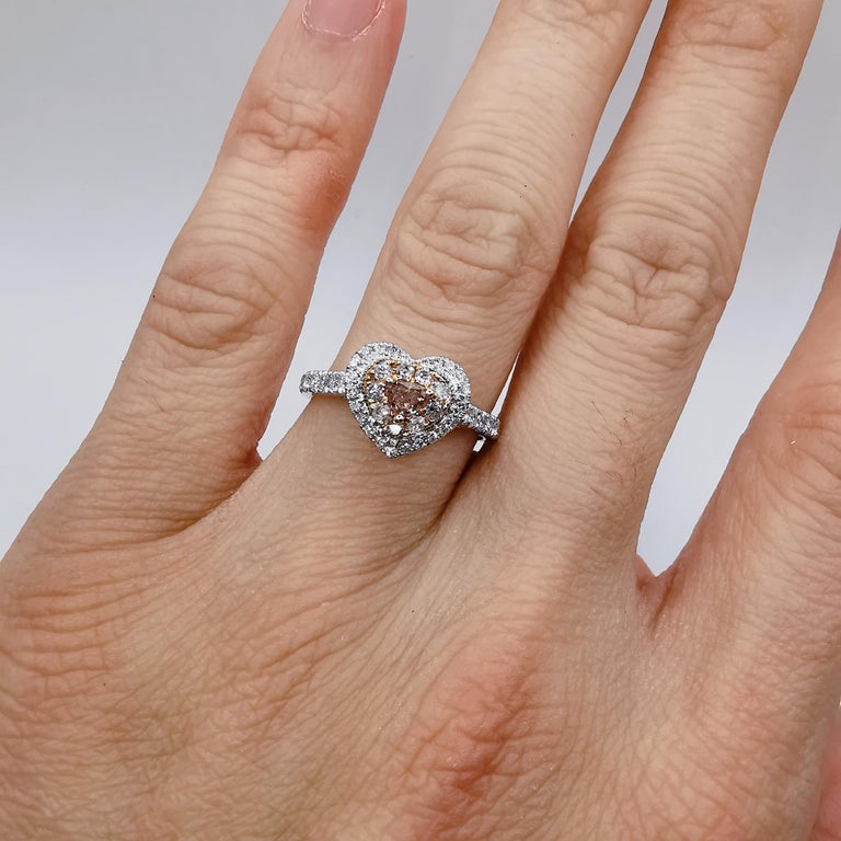 Pink Heart Shaped Diamond Double Halo Engagement Ring in 18K White and ...