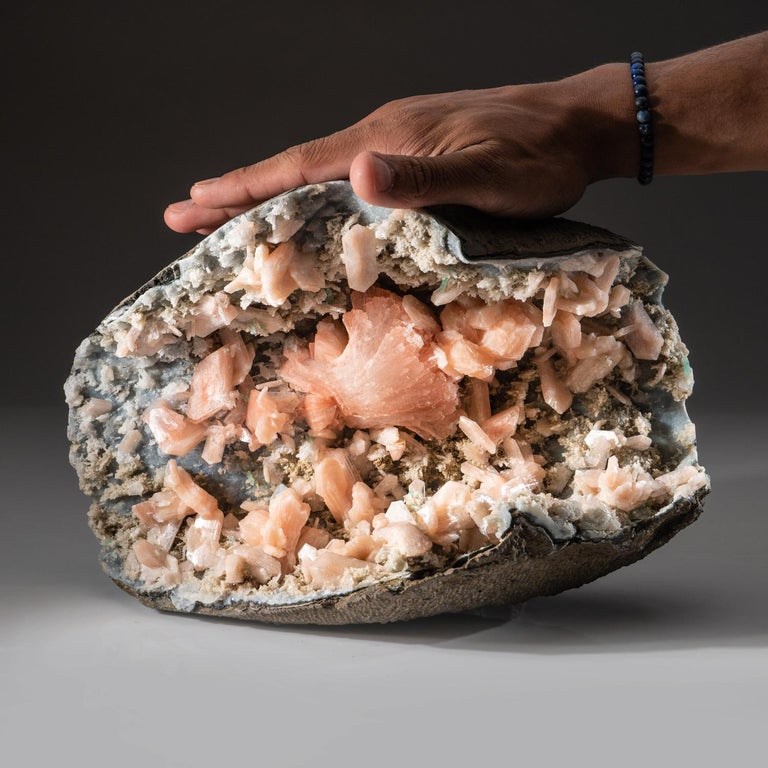 Pink Heulandite with Stilbite on Chalcedony Matrix from Maharashtra ...