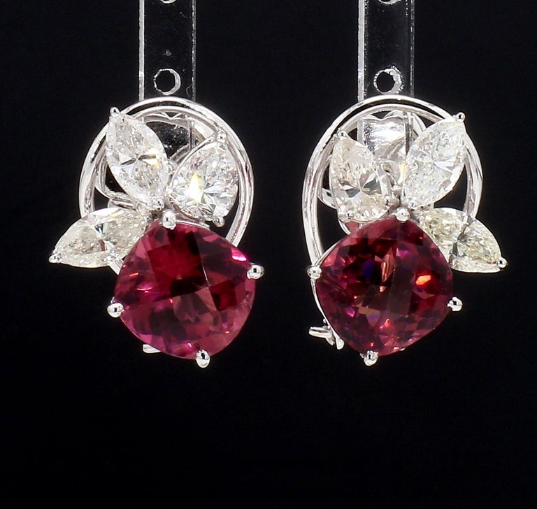 Pink Hue Tourmaline Earrings with 3Ct Marquise Diamonds in White Gold ...