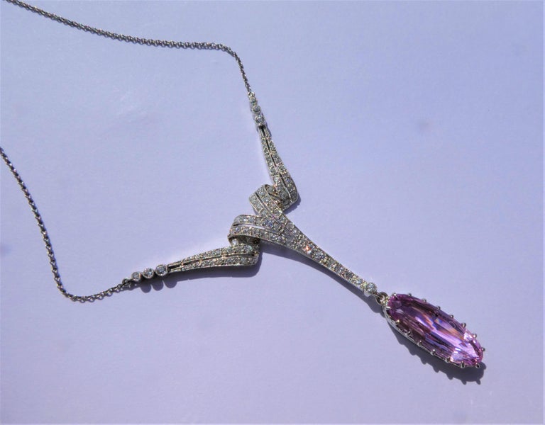 Pink Imperial Precious Topas Diamond Art Deco Platinum Necklace For ...