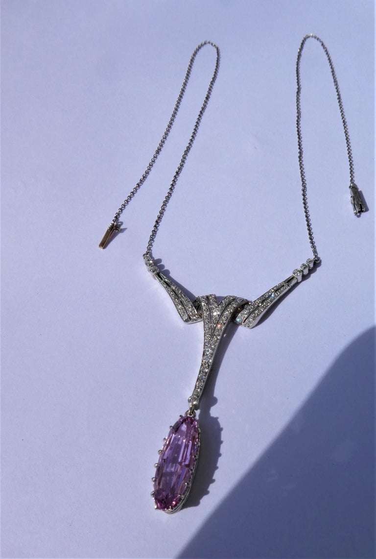 Pink Imperial Precious Topas Diamond Art Deco Platinum Necklace For ...