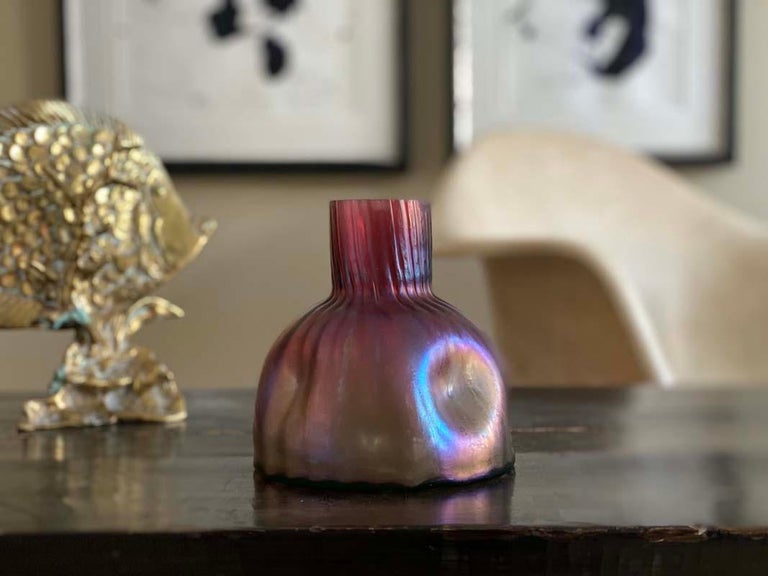 Pink Iridescent Art Nouveau Glass Vase in the Style of Loetz For Sale ...
