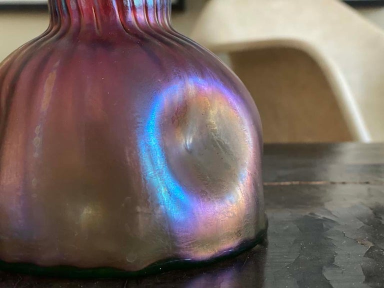 Pink Iridescent Art Nouveau Glass Vase in the Style of Loetz For Sale ...